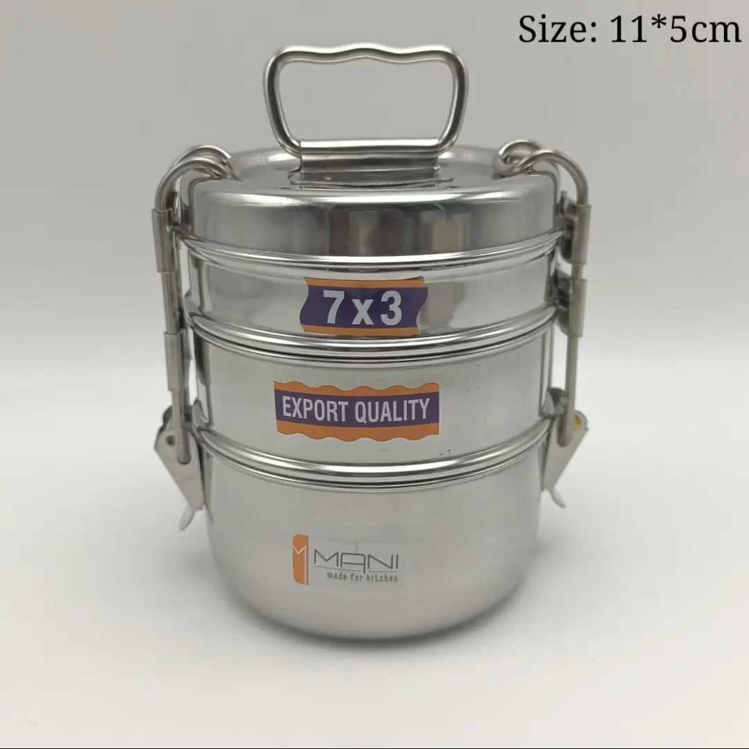 Stainless Steel 3-Tier Tiffin Carrier 7×3 – Heavy Silver (11×5cm) – BIG ...